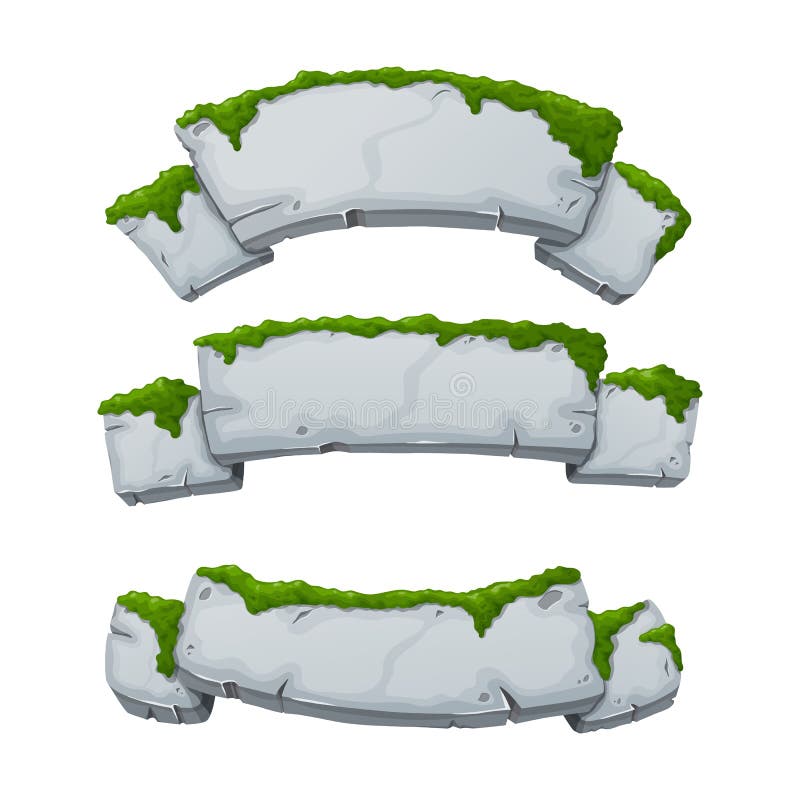Stone Ribbon Set. Stone Banner Elements for Game and Web in Cartoon ...