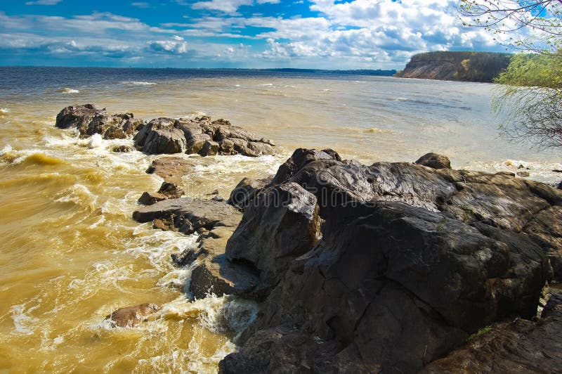The Stone Ridge Forms a Bay of a River Sandy Beach Stock Image - Image ...