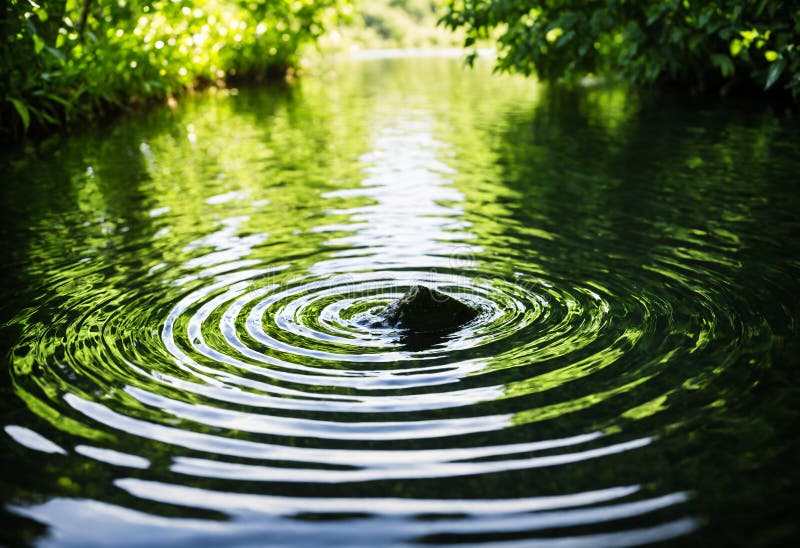 Stone Ripples in Calm Water Surrounded by Lush Green Foliage Stock ...