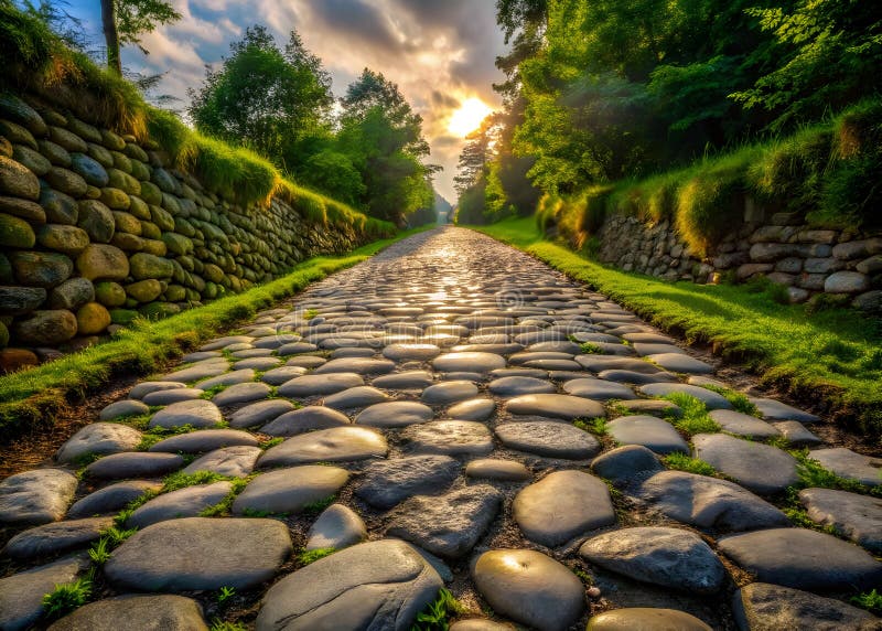 Stone road stock illustration. Illustration of outdoors - 369012412