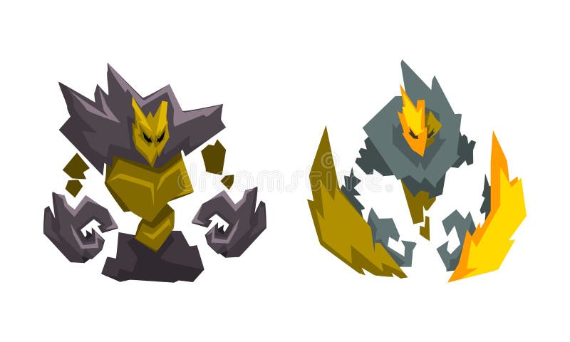 Stone and Rock Fantastic Elemental Creature Vector Set Stock Vector ...