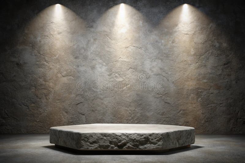 Stone Rock Podium on Dark Cement Wall Studio Light Background Stock ...