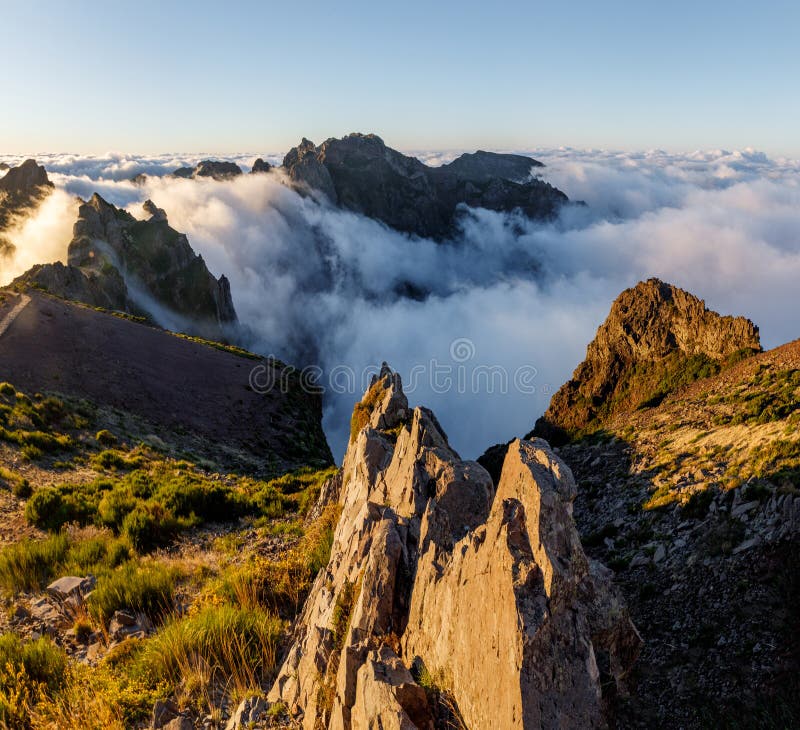 The Stone Rocks, Peaks of Mountains. Clouds and Sunset Light Background ...