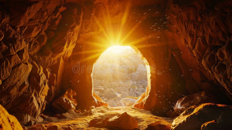 Stone Rocky Cave Holds Empty Tomb with Radiant Light Rays, Ai Generated ...