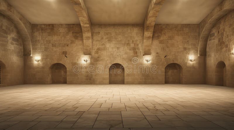 A Stone Room with Arched Windows and Stone Floor Stock Illustration ...
