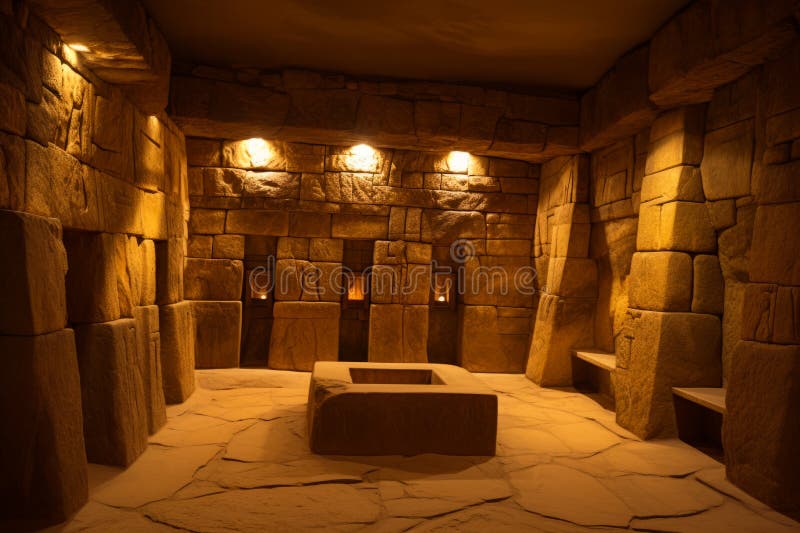 Stone Room with Bench and Lights on the Walls. Generative AI Stock ...