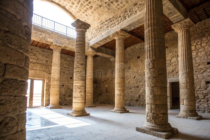 Stone room with columns stock illustration. Illustration of ...