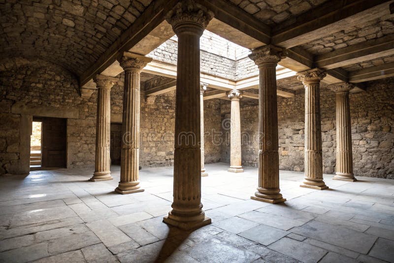 Stone room with columns stock illustration. Illustration of ...