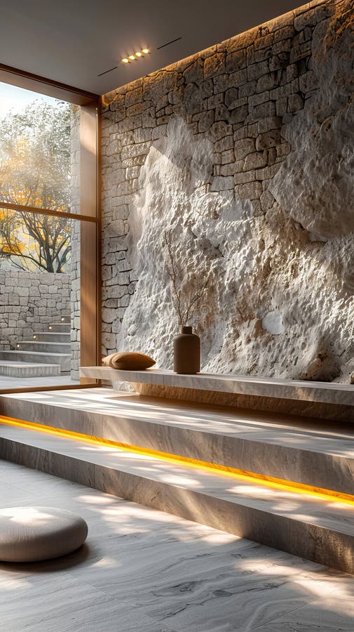 A Stone Room with a Large Stone Wall Stock Image - Image of stone ...