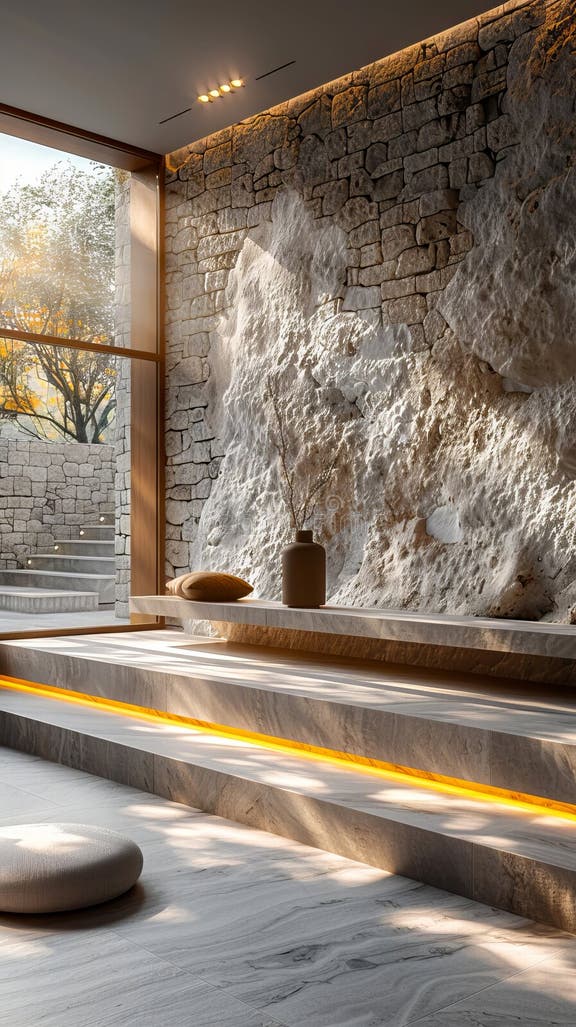 A Stone Room with a Large Stone Wall Stock Image - Image of stone ...