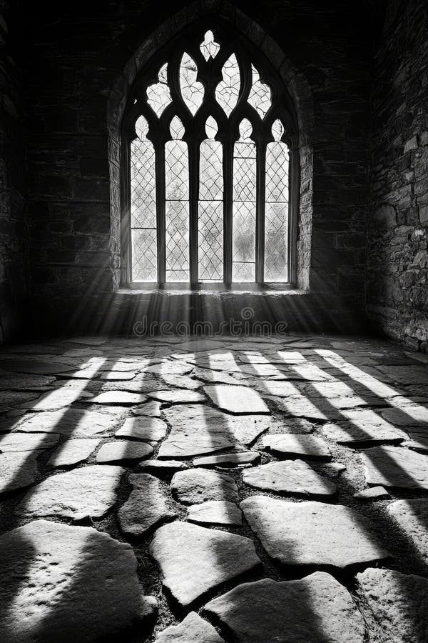 A Stone Room is Lit and Shadowed by a Gothic Window. Stock Image ...