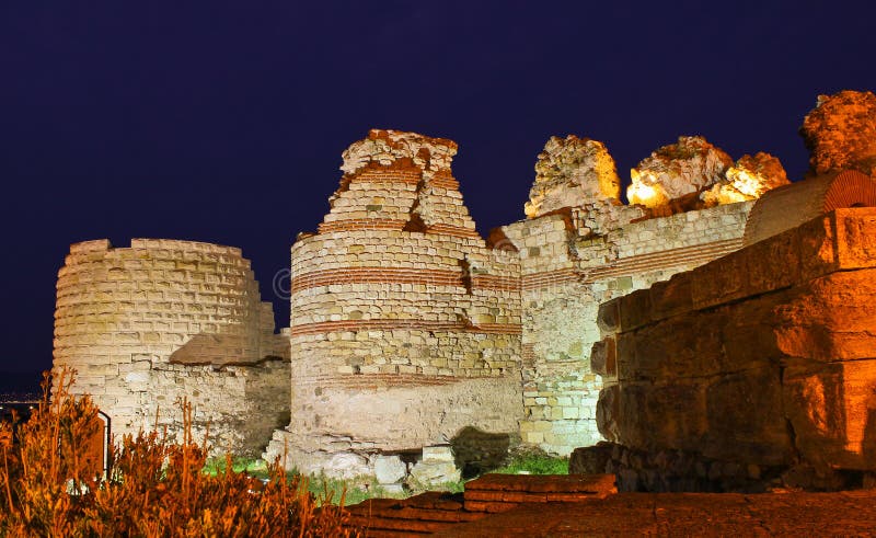Stone ruins at night stock image. Image of lamp, view - 21013949