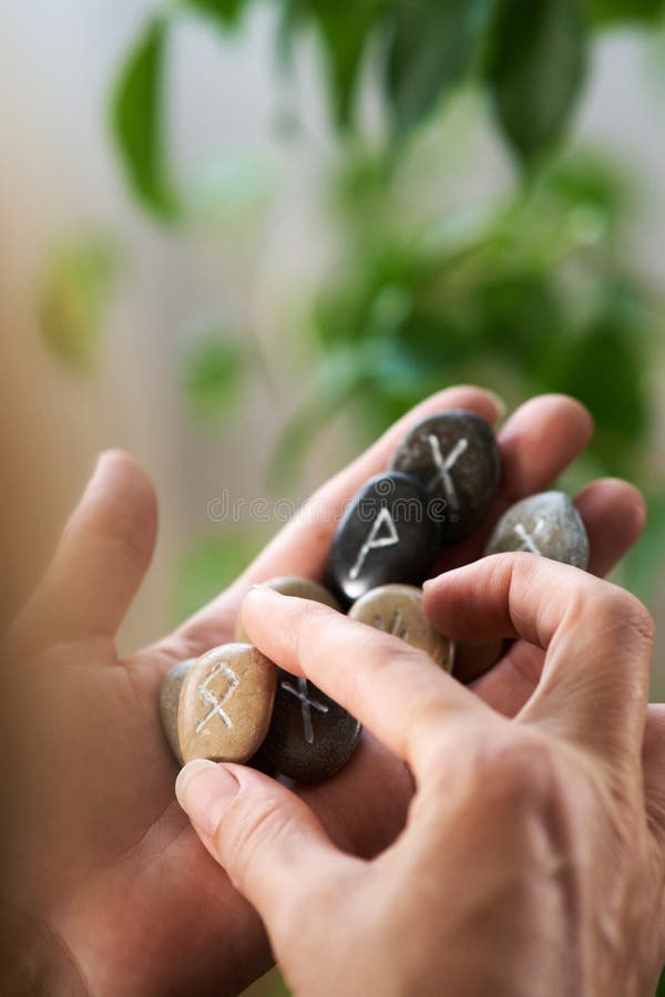 Stone Runes in a Woman& X27;s Hand Stock Photo - Image of occult ...