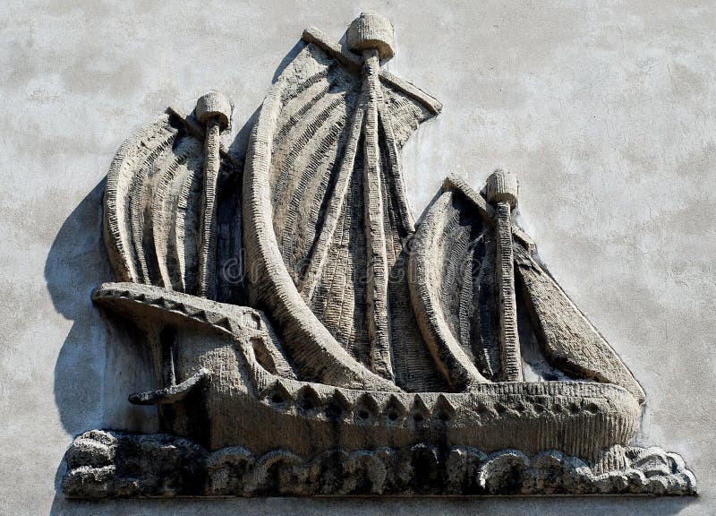 Stone_sailing_ship stock photo. Image of emboss, sandstone - 16064106