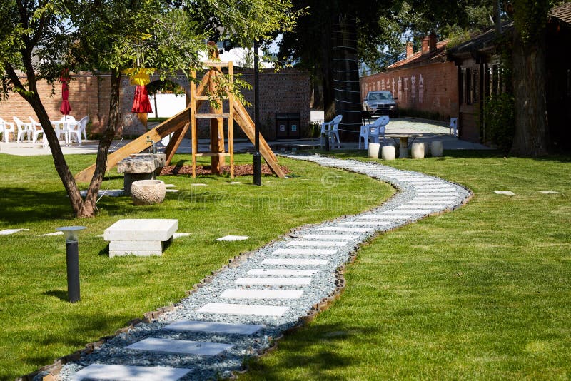 Trail path in courtyard stock image. Image of path, sands - 157469711