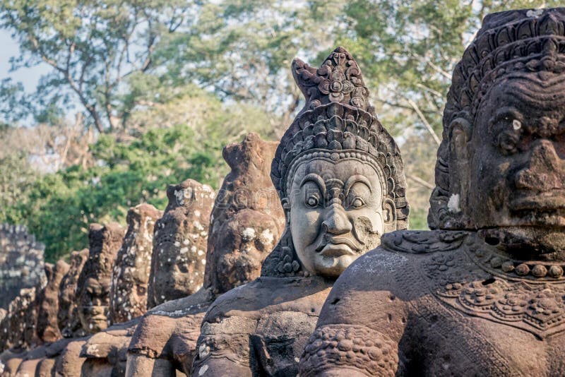 Stone Sculpture on Bridge at Angkor Wat Stock Image - Image of reap ...