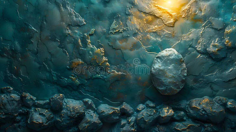 Stone Sculpture Celebration - Rough Texture and Turquoise Glow Stock ...