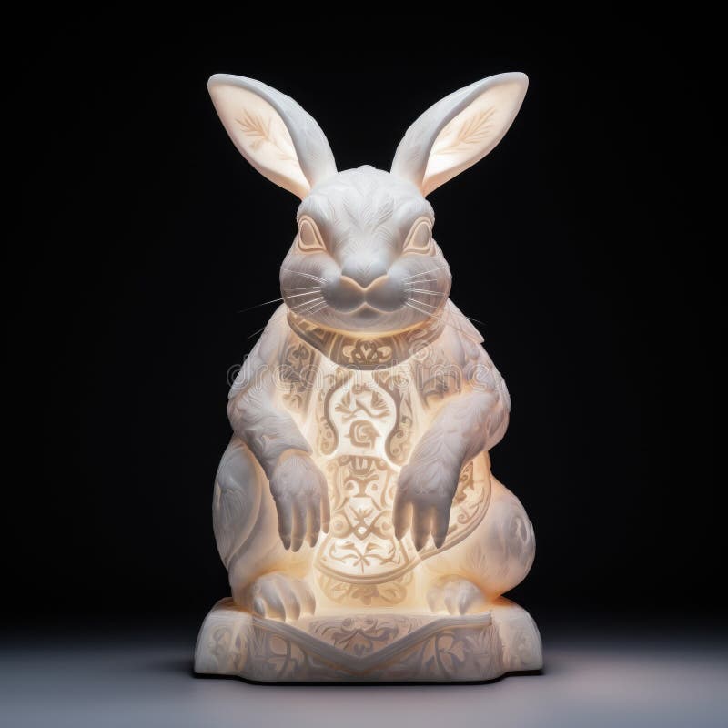 Stone Sculpture of Chinese Traditional White Rabbit in Fluorescent ...