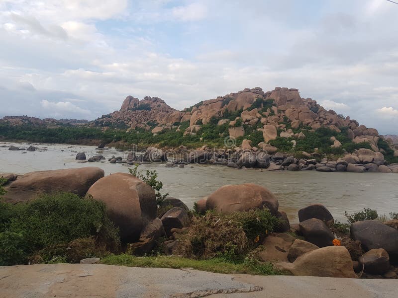 Stone Sculpture Design and River Side View Stock Photo - Image of side ...