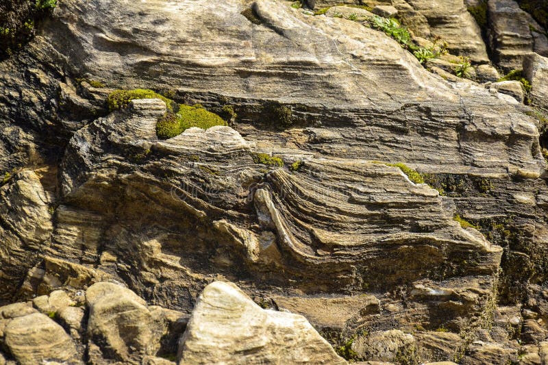 Stone Sedimentary Rocks. Texture of Old Limestone with Moss. Natural ...