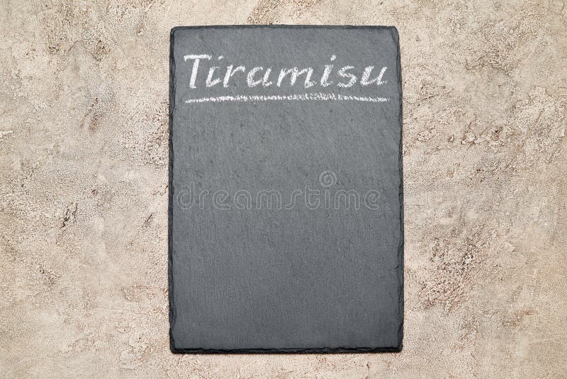 Stone Serving Menu Board with Chalk Handwritten Tiramisu Sign Stock ...