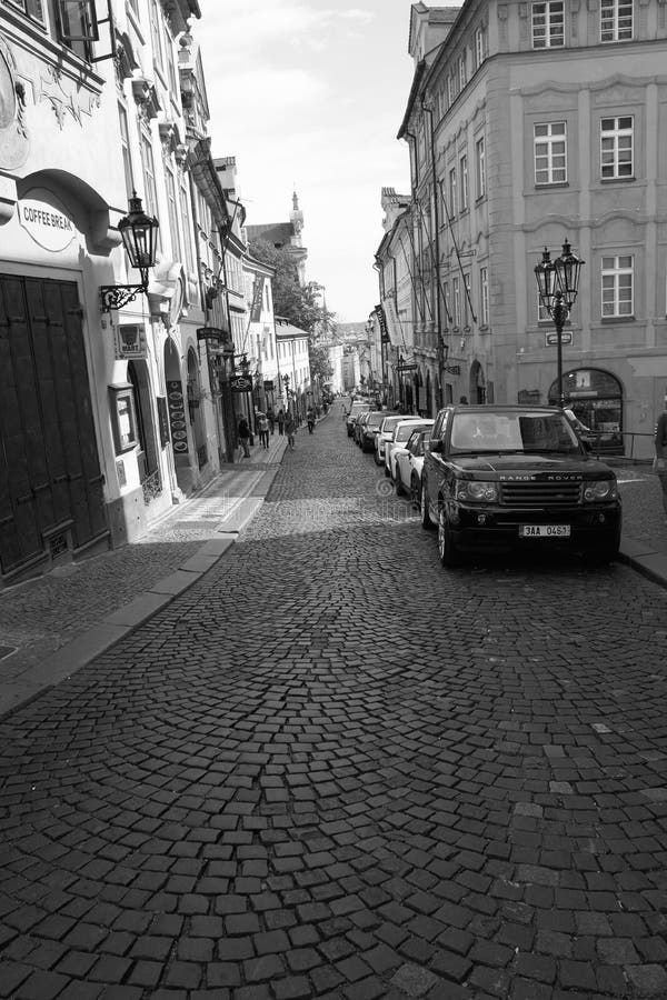 Narrow Cobblestone Streets and Sidewalks of Prague Editorial Image ...