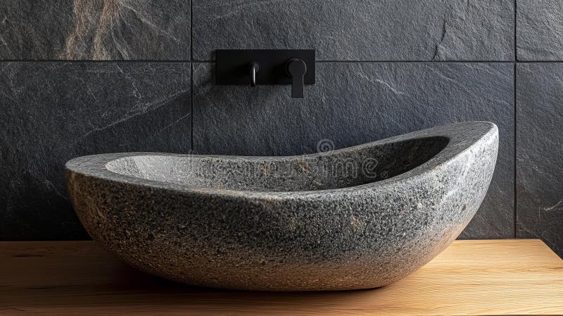 Stone Sink in Modern Bathroom: Minimalist Design Concept Stock ...