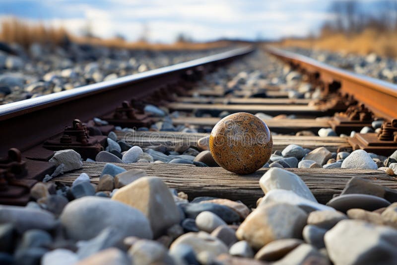 A Stone is Sitting on the Railroad Tracks Stock Photo - Image of rusty ...
