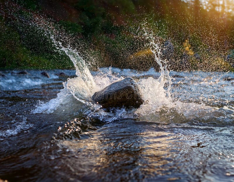 A Stone Skipping Across a River Creating Series of Splashes Stock ...