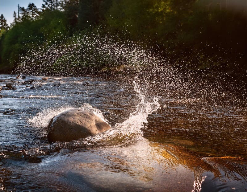 A Stone Skipping Across a River Creating Series of Splashes Stock ...