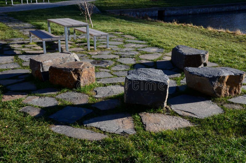 Stone Slabs in the Lawn, Floor in the Lawn Shape of the Rectangle Stock ...