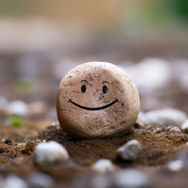 A Stone with a Smiley Face on it, AI Stock Photo - Image of outdoors ...