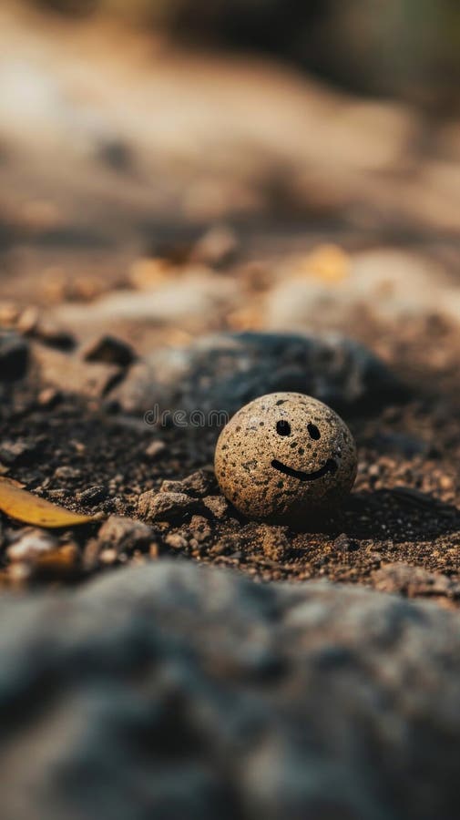 A Stone with a Smiley Face Sitting on the Ground, AI Stock Illustration ...