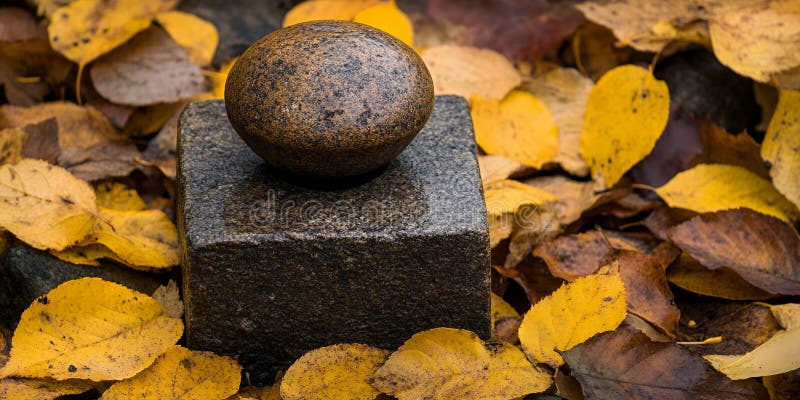 A Stone Sphere Resting on a Square Stone Block Surrounded by Fallen ...