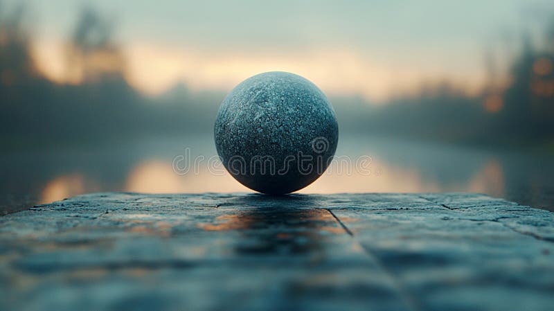 Stone Sphere on a Wooden Surface with Blurred Background Isolated on ...