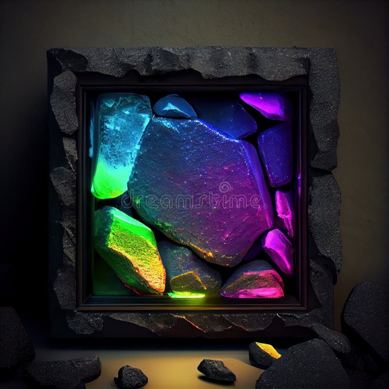 A Stone Square Frame with Colorful Rocks on Solid Background. Stock ...