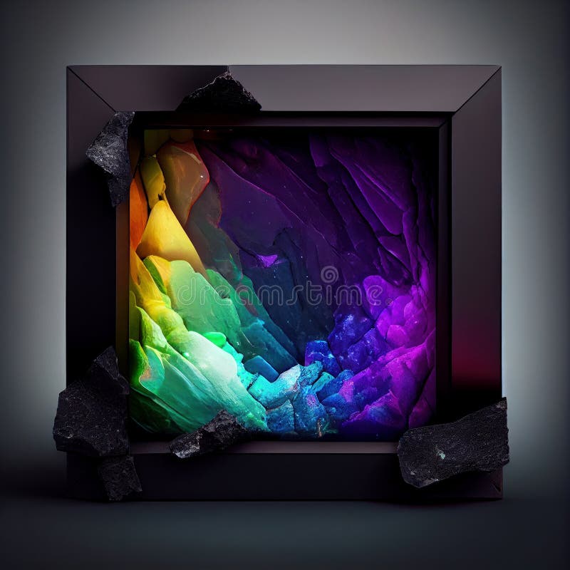 A Stone Square Frame with Colorful Rocks on Solid Background. Stock ...