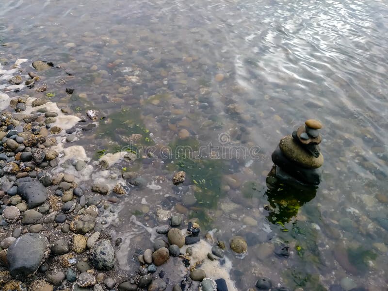 Rocky Morning Shoreline and Stone Stack Stock Photo - Image of ...