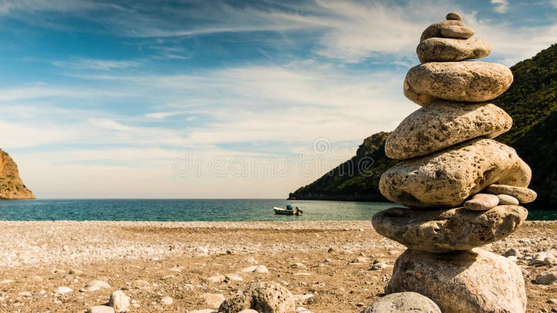 Stone Stack on Beach Sea Shore. Stock Image - Image of coastal ...