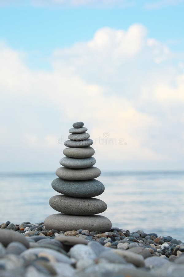 Stone Stack on Pebble Beach Stock Photo - Image of philosophy, closeup ...