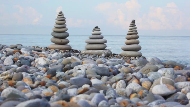 Stone Stack on Pebble Beach, Waving Sea in Stock Video - Video of stack ...
