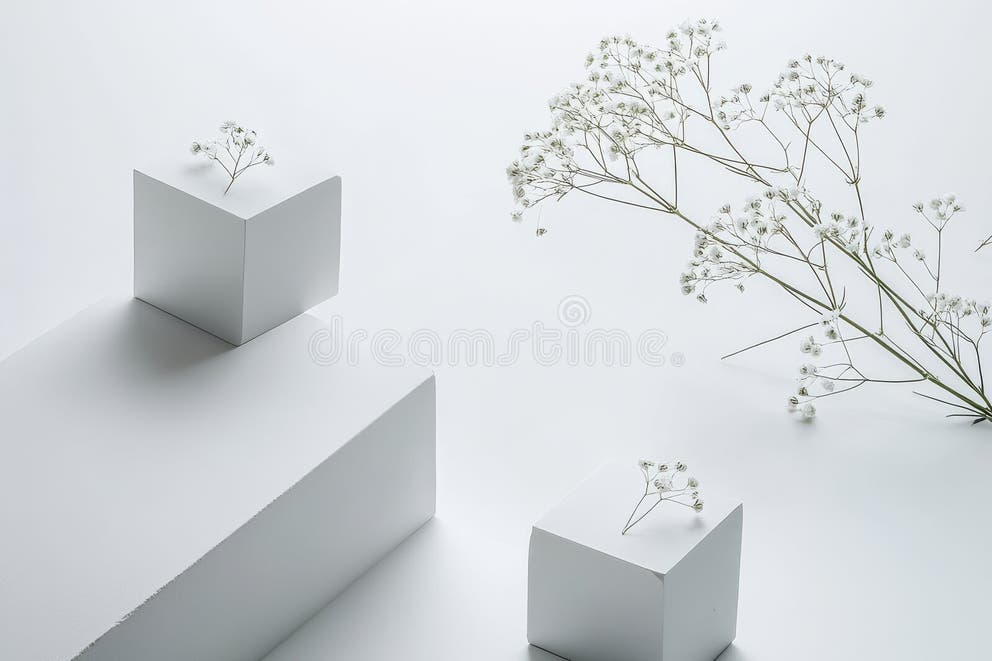 A Stone Stack Platform with a Flower Twig on a White Background ...