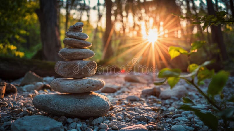 A Stone Stack of Rocks in the Sun with Trees and Grass, AI Stock Photo ...