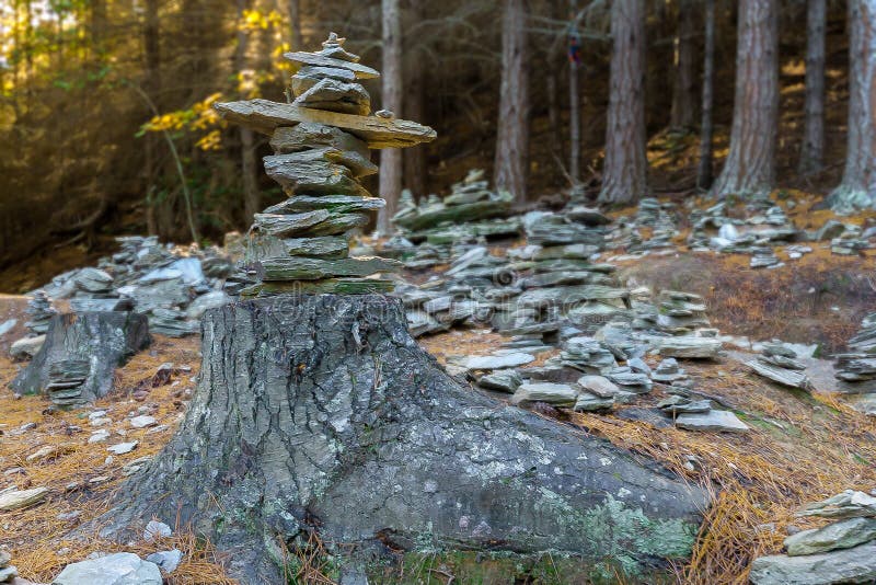 Stone Stacking in the Wood. Stock Image - Image of peace, rock: 118398799