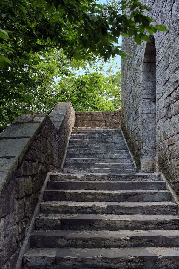 Stone Stair in the Ancient Castle Vertical Stock Photo - Image of trees ...