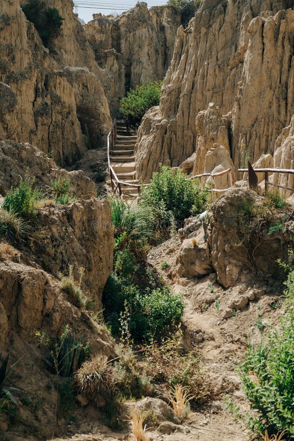 Stone Stair Path Passing through a Mountain Stock Image - Image of ...