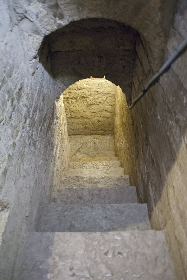 Stone Staircase in the Castle, Well, Downhill Stock Image - Image of ...