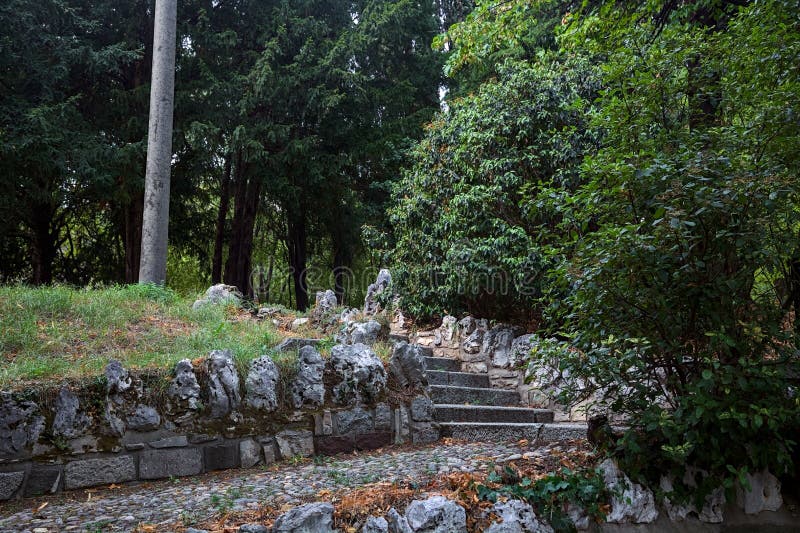 Stone Staircase by the Edge of a Slope Stock Photo - Image of house ...