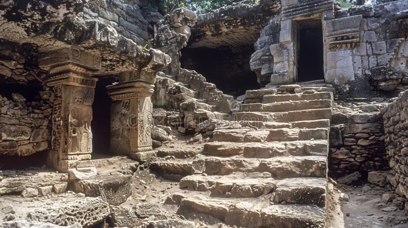 A Stone Staircase Leading Up To the Ruins of an Ancient Temple Stock ...