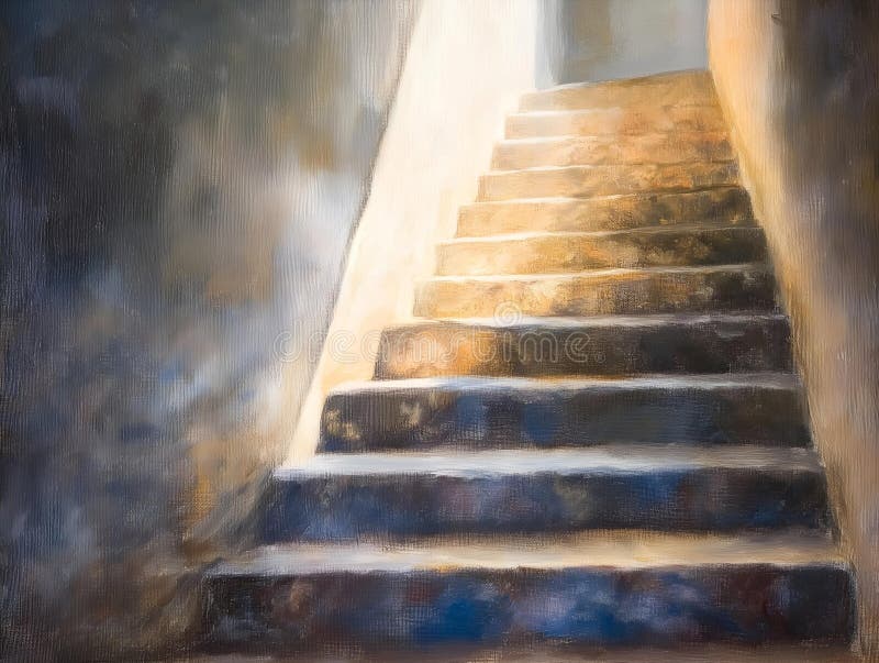 Stone Staircase, Light, Upward Journey, Textured Surface, Ethereal ...